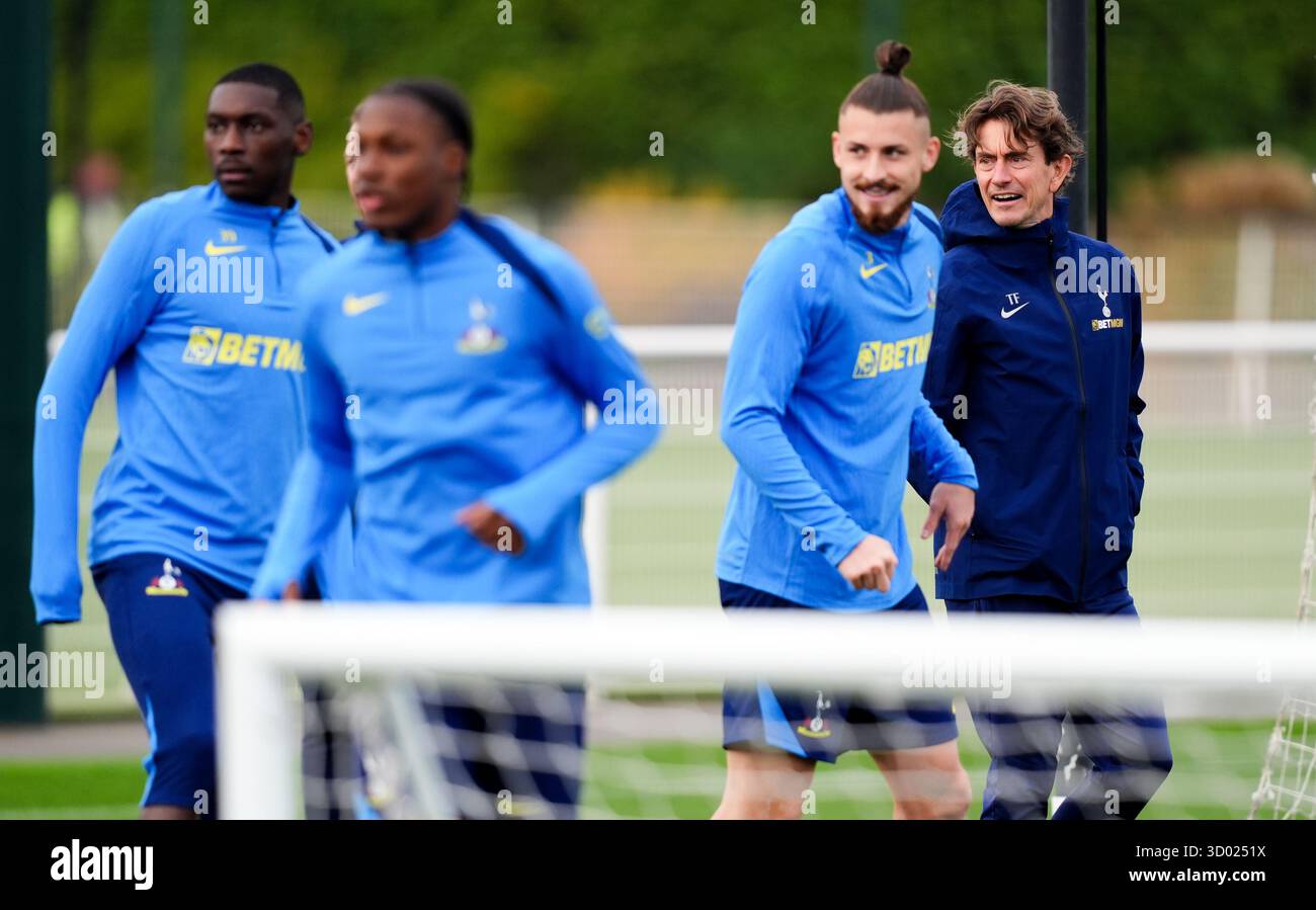 Tottenham Hotspur manager Thomas Frank during a training session at the ...