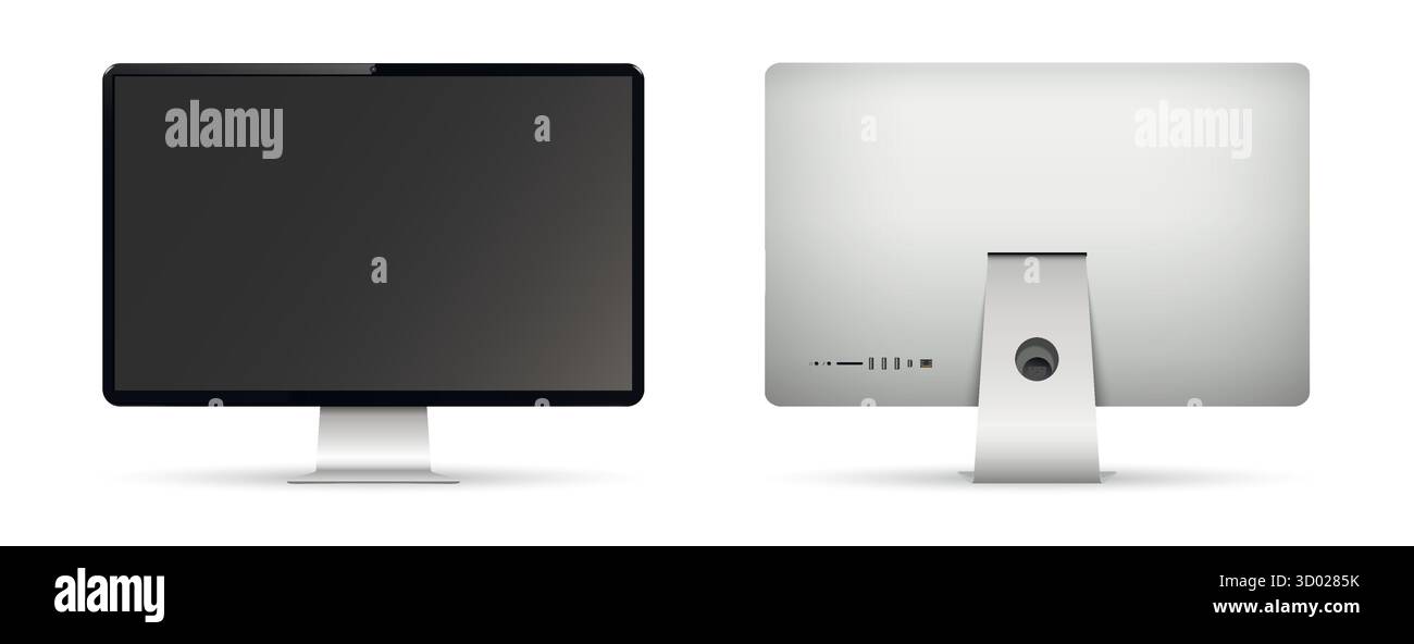 Realistic computer screen mockup. Computer display front and back view ...