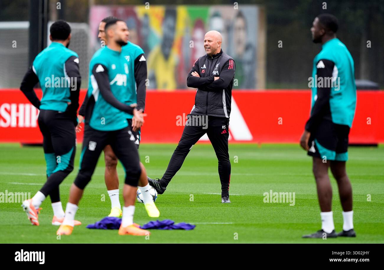 Liverpool manager Arne Slot during a training session at the AXA ...