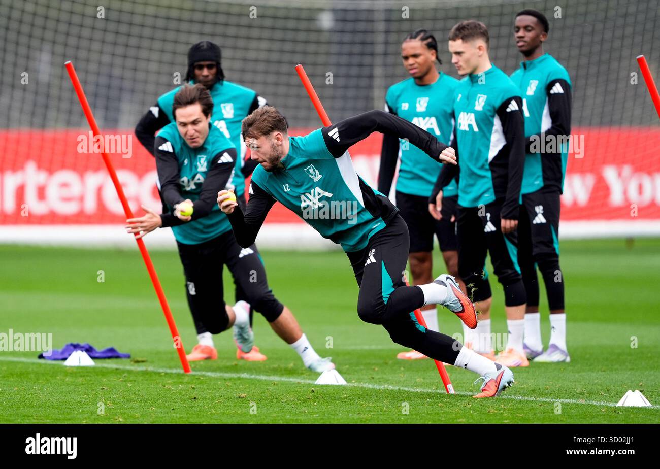 Liverpool's Conor Bradley during a training session at the AXA Training ...