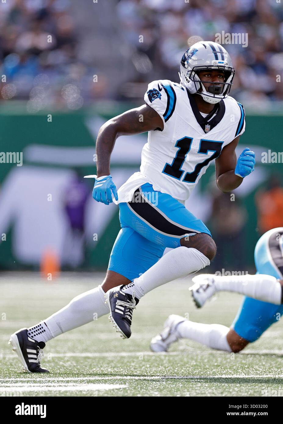 Carolina Panthers wide receiver Xavier Legette (17) runs during an NFL ...