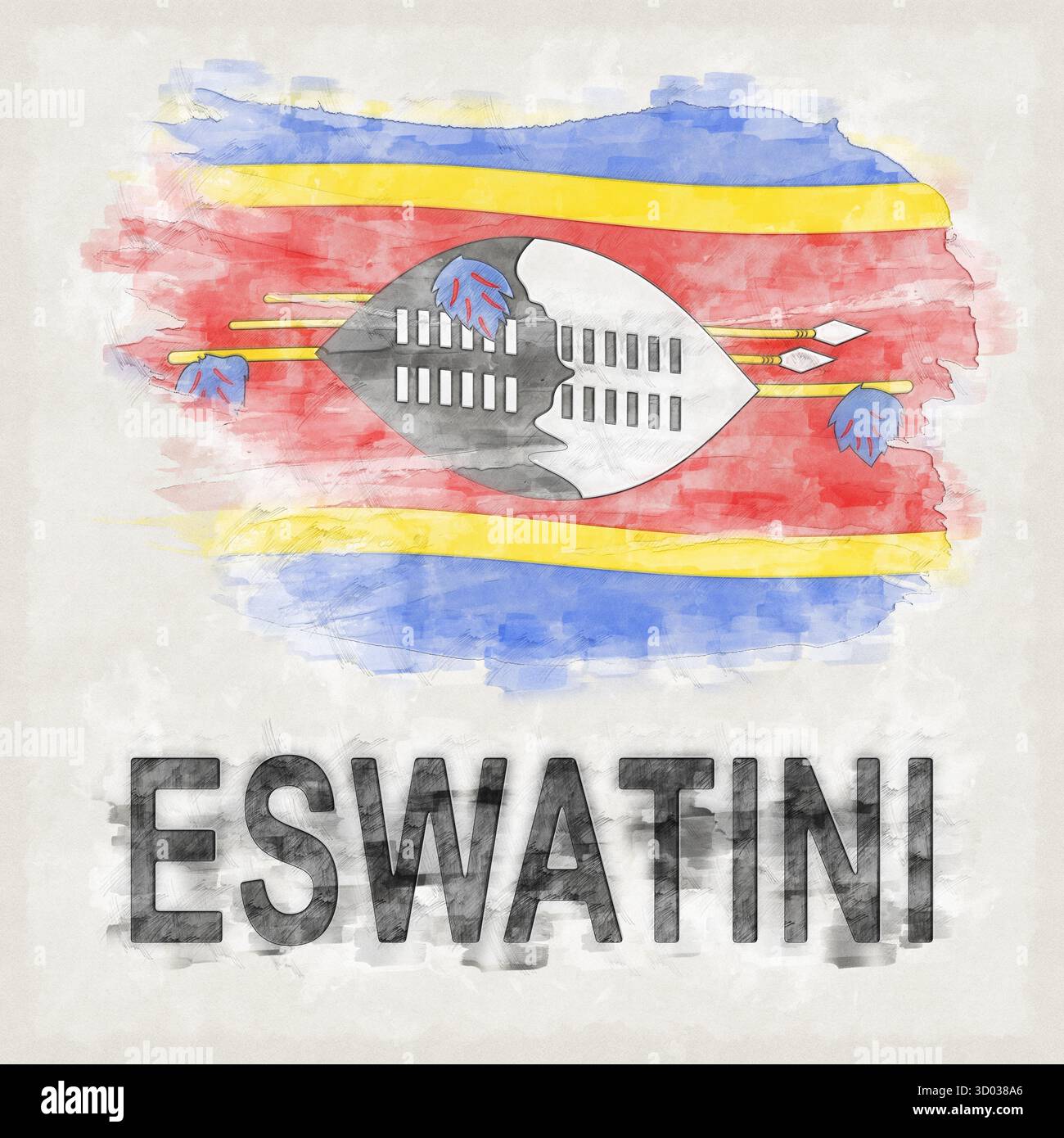 Eswatini National Colors with Country Name Background Stock Photo - Alamy