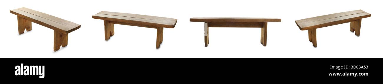 Wooden bench isolated on white, set. Used furniture Stock Photo - Alamy