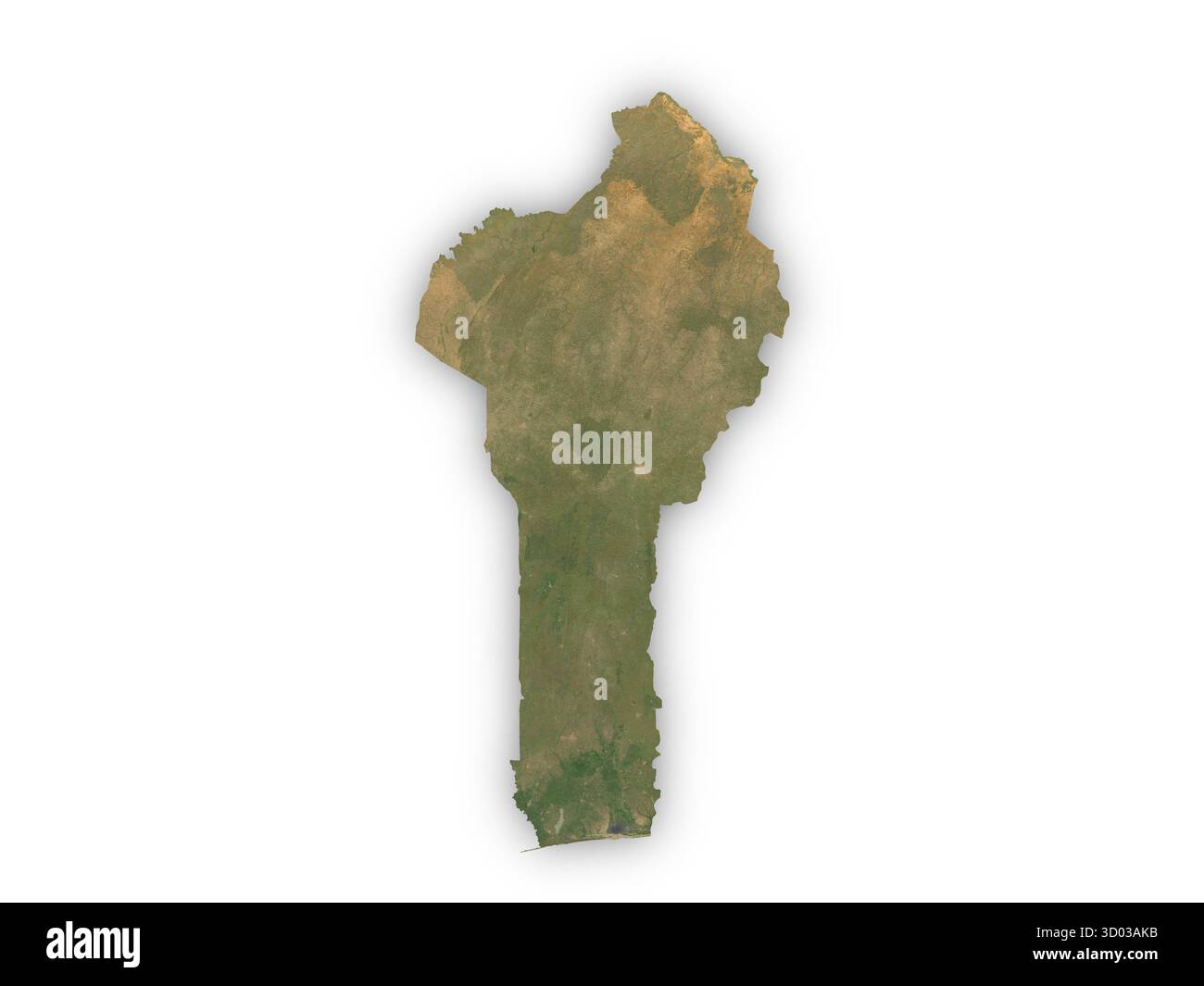 Realistic map of Benin as seen from space cut out on white background ...