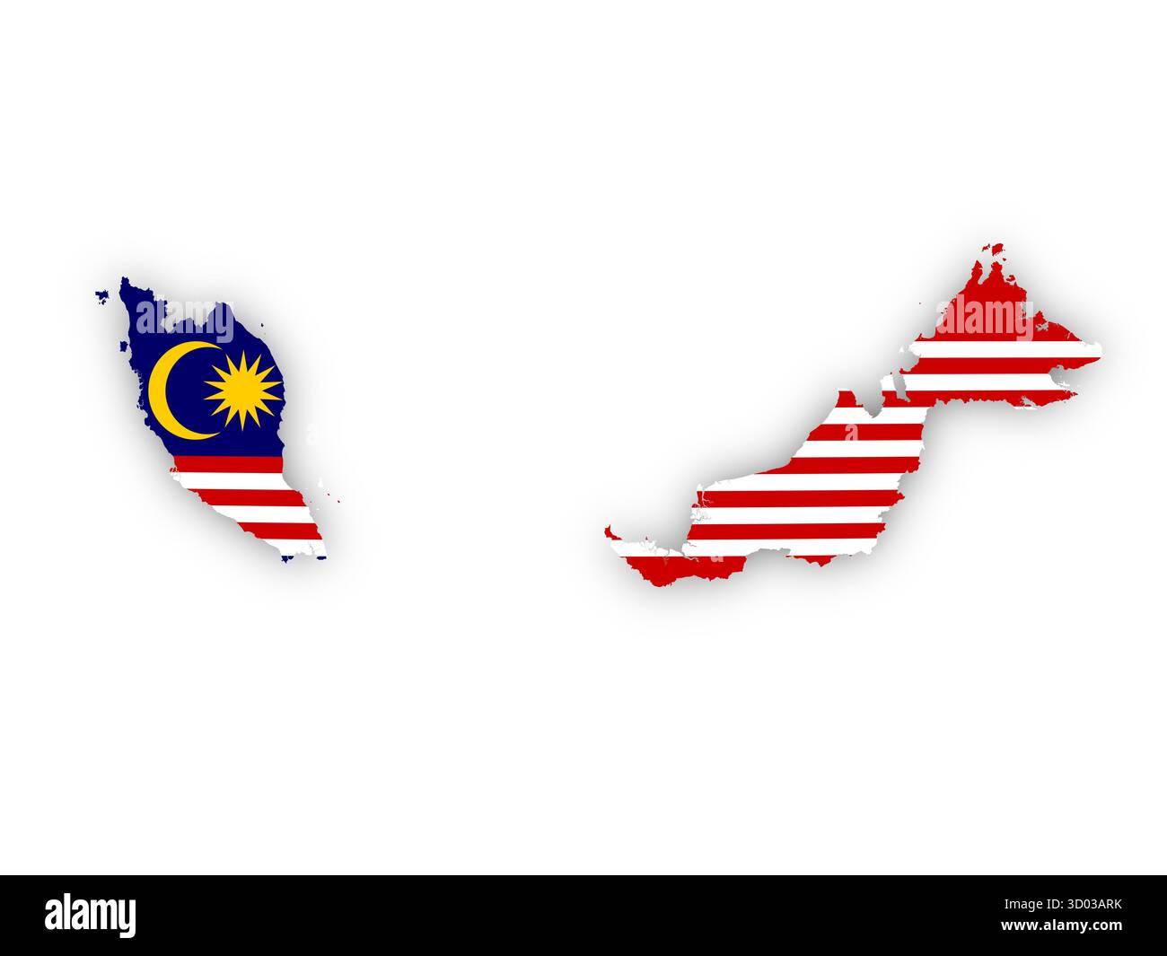 Flag of Malaysia in shape of the country on white background. Elements ...