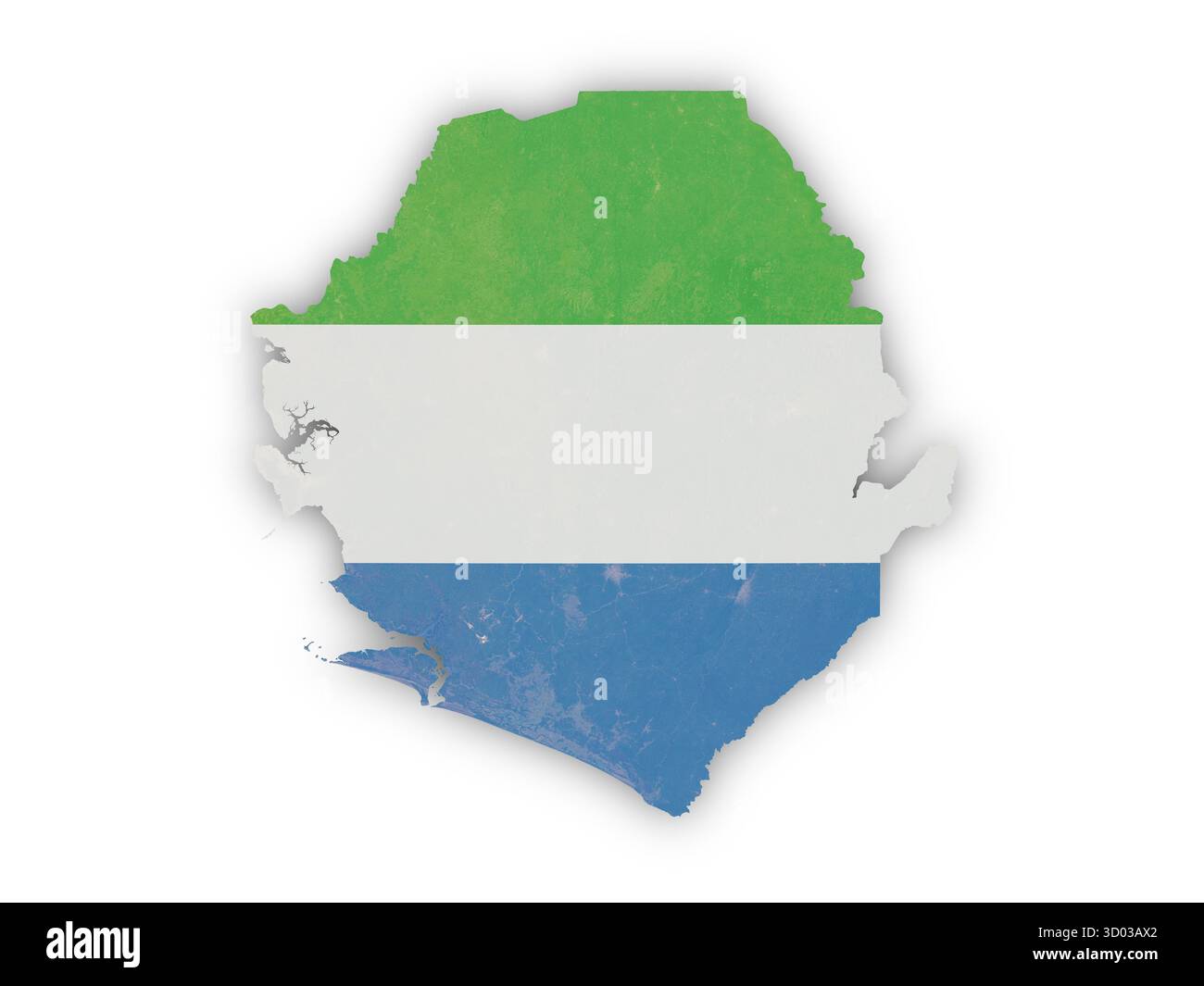 Sierra Leone with national flag overlay cut out on white background ...