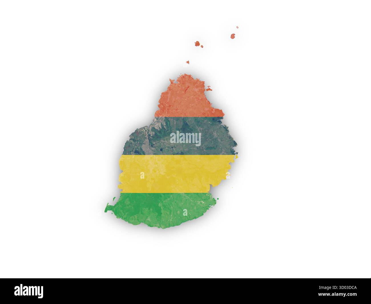 Mauritius with national flag overlay cut out on white background ...