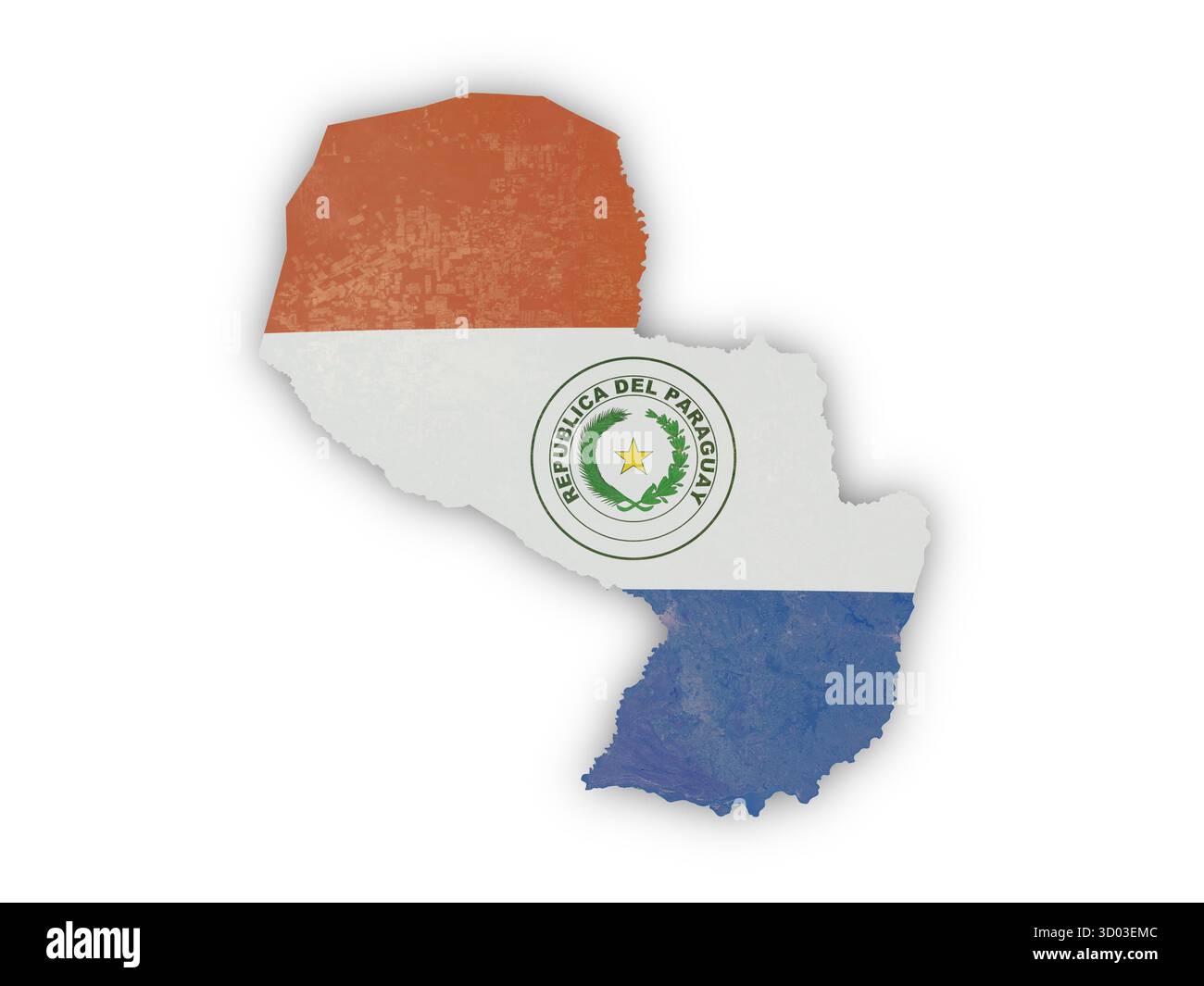 Paraguay with national flag overlay cut out on white background ...