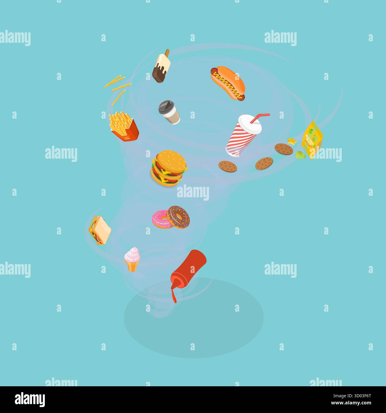 3D Isometric Flat Illustration of Calories Hurricane, Unhealthy Fast ...