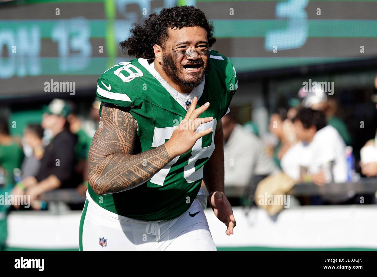 New York Jets defensive tackle Jay Tufele (78) reacts during an NFL ...