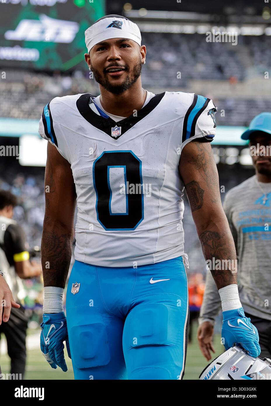 Carolina Panthers tight end Ja'Tavion Sanders (0) reacts after an NFL ...