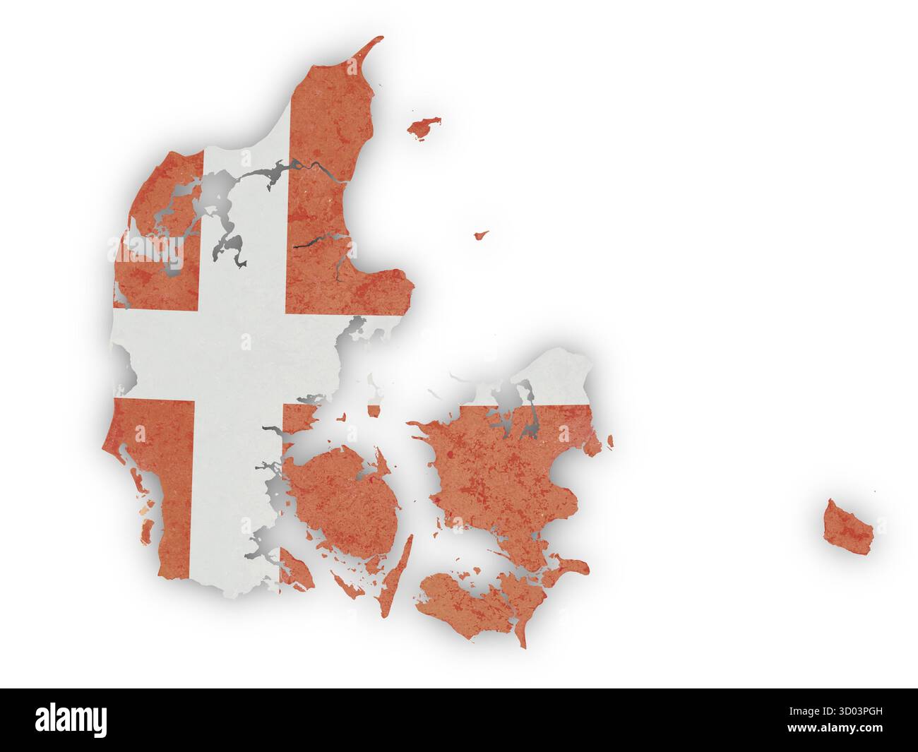 Denmark with national flag overlay cut out on white background ...