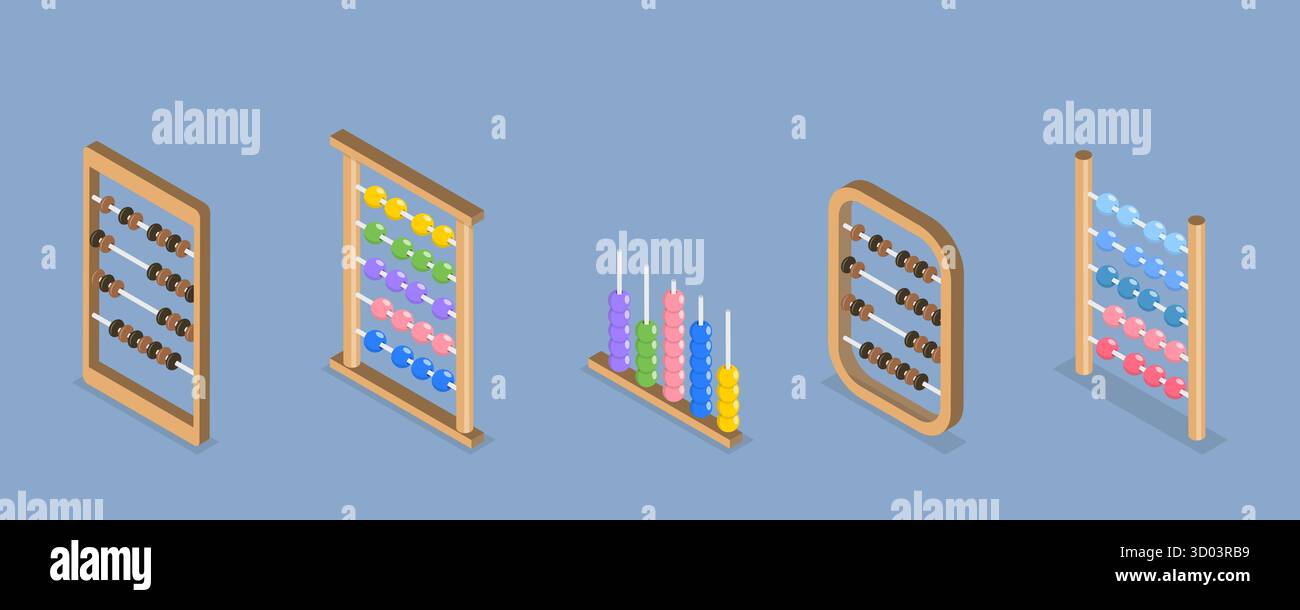 3D Isometric Flat Set of Abacuses, Mathematics Calculator, Math ...