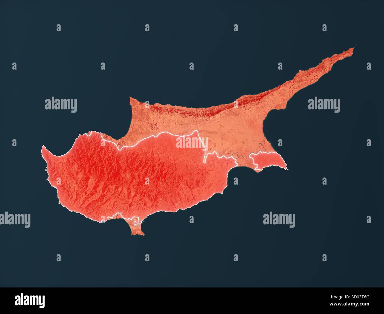 Cyprus highlighted in red on a realistic map with country borders ...