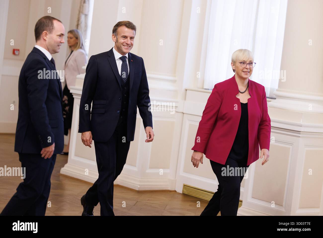 Slovenian President Nataša Pirc Musar welcomes the French president ...