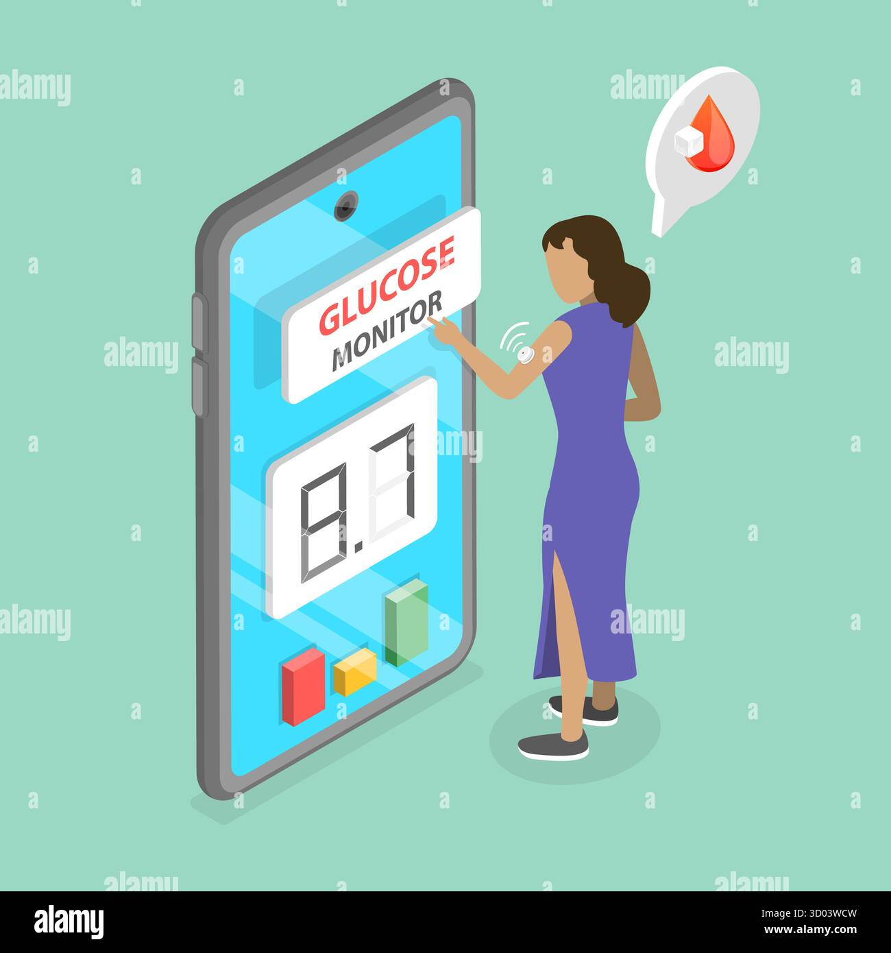 3D Isometric Flat Conceptual Illustration of Glucose Sensor ...