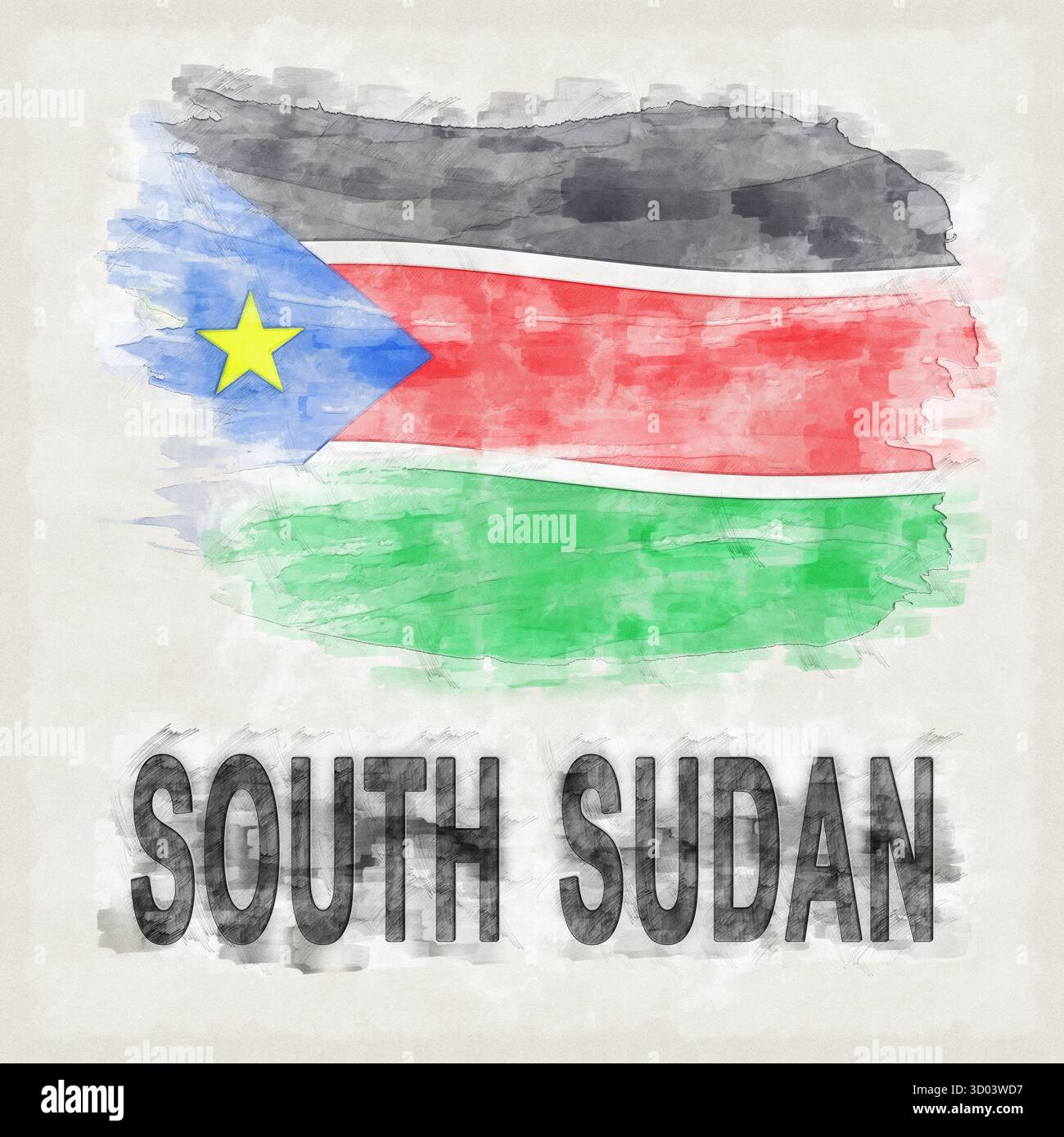 South Sudan National Colors with Country Name Background Stock Photo ...