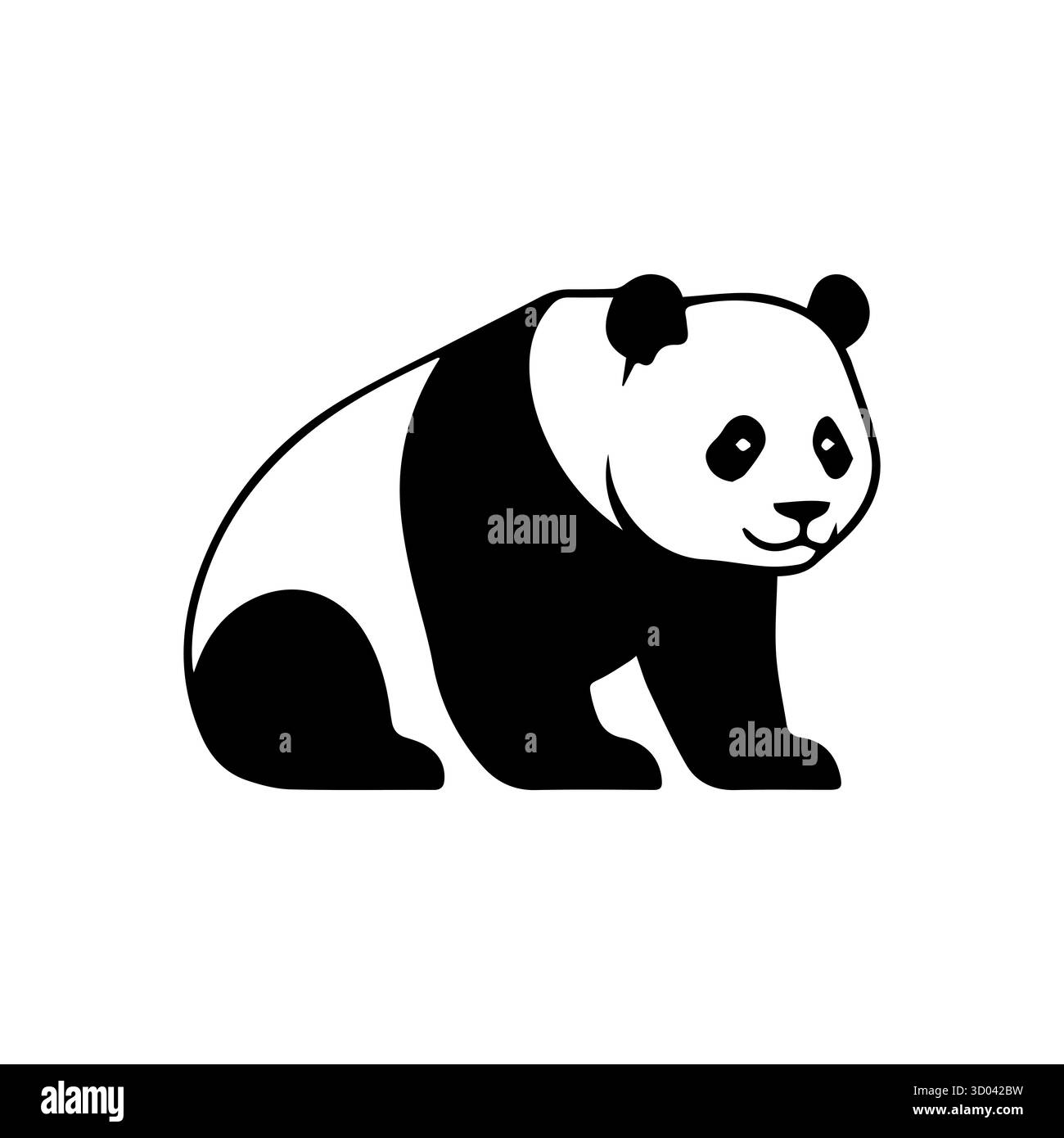 Cute Stylized Panda Sitting in Black and White – Vector Illustration ...