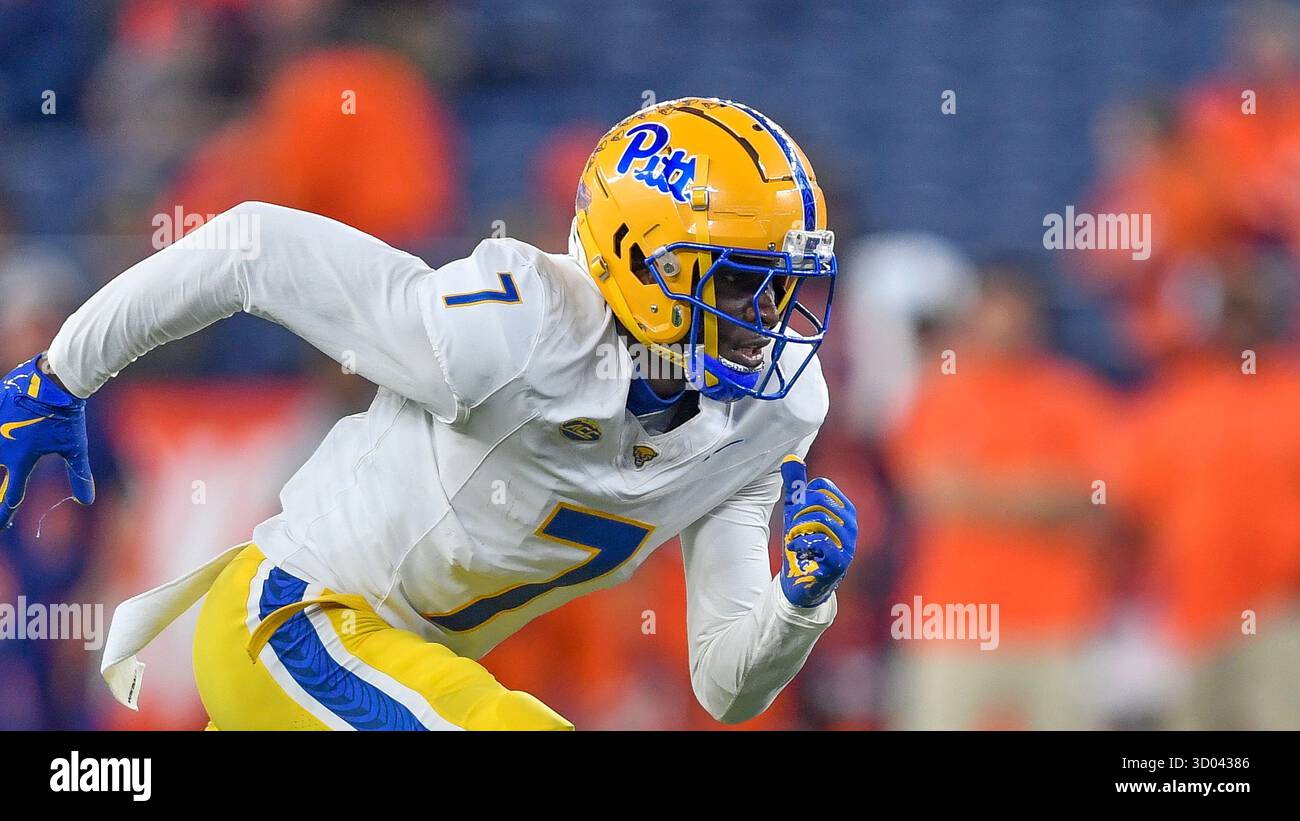 Pittsburgh wide receiver Deuce Spann (7) runs on the field during the ...