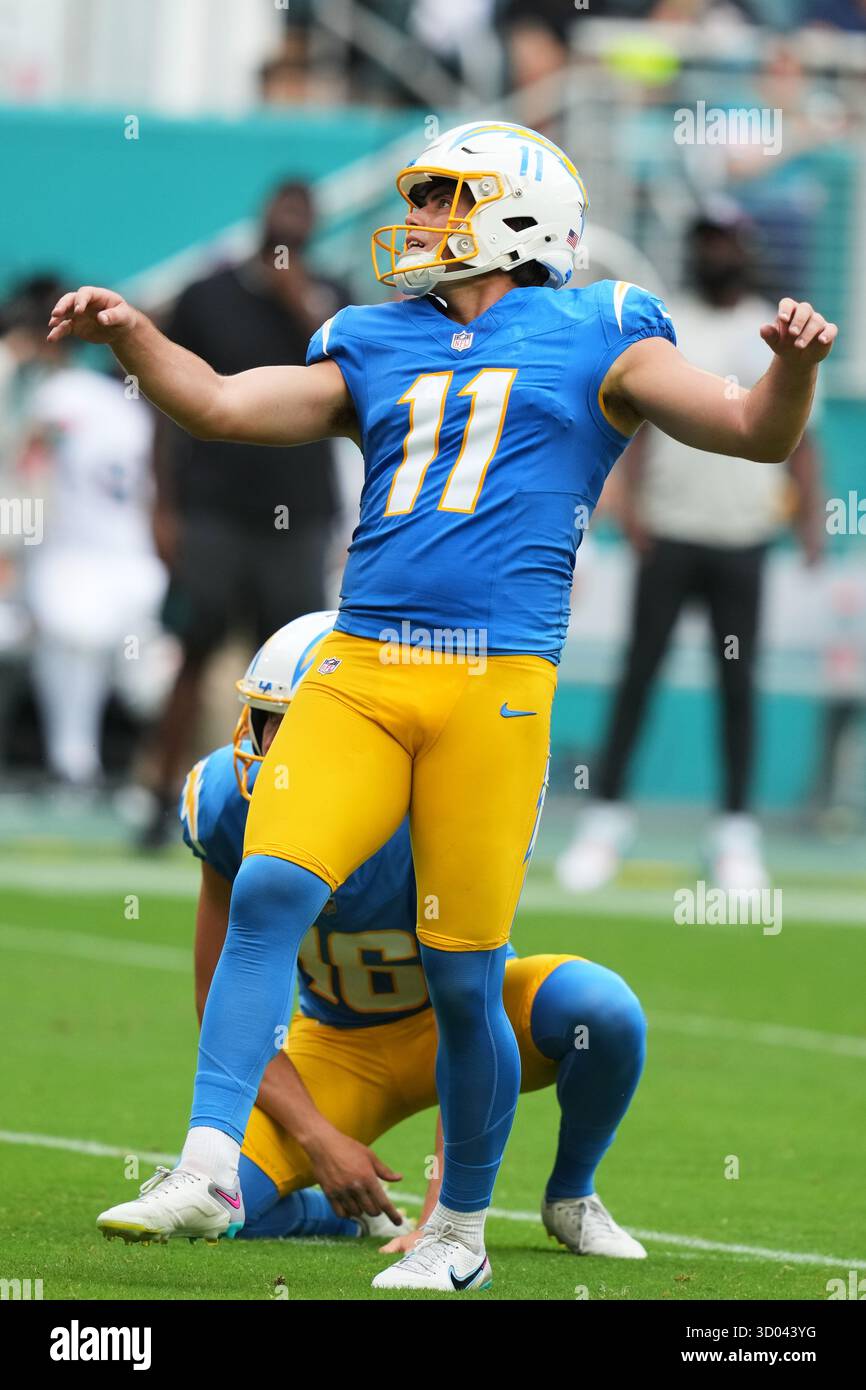 Los Angeles Chargers place kicker Cameron Dicker (11) watches after ...
