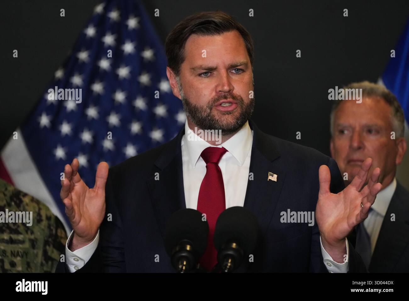 U.S. Vice President JD Vance speak to the media as U.S. Special Envoy ...