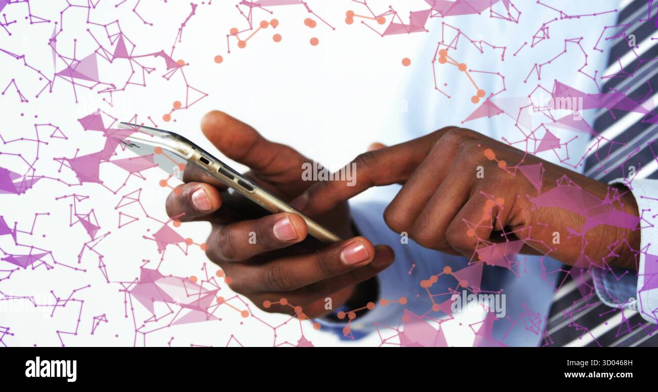 Tapping professional hands wearing tie using smartphone screen in ...