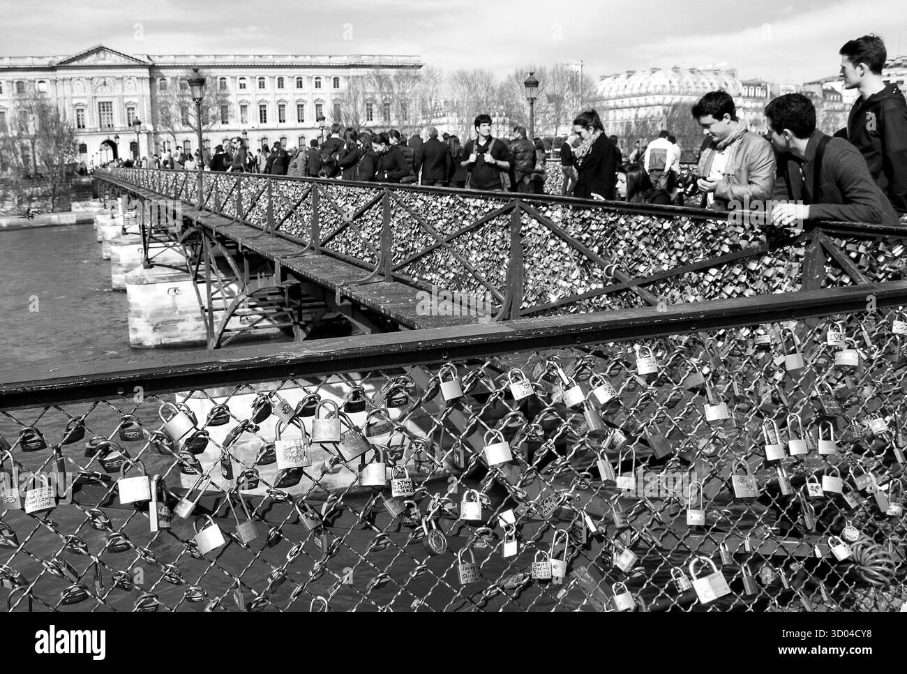 Love locks hang from bridge Black and White Stock Photos & Images - Alamy