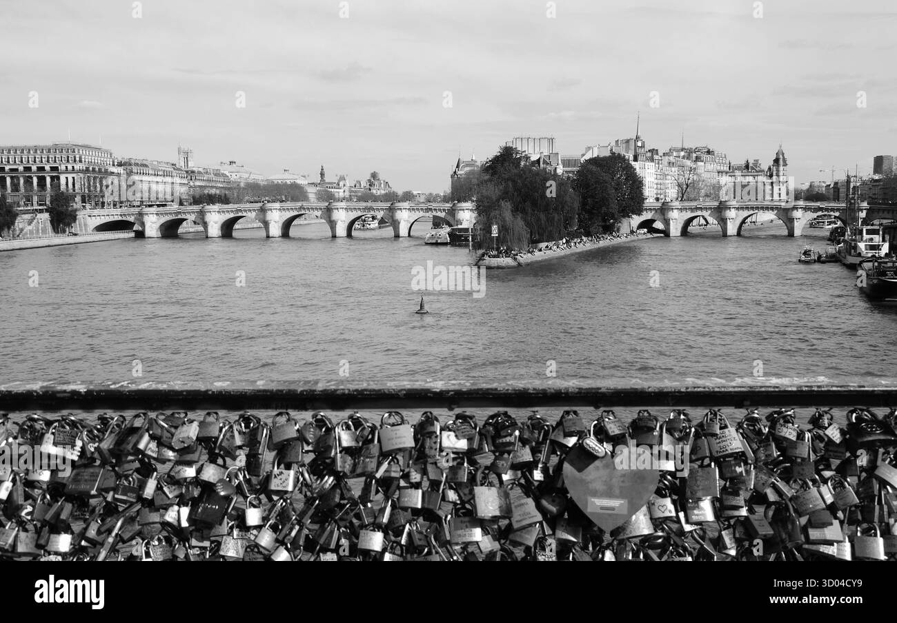 Love locks hang from bridge Black and White Stock Photos & Images - Alamy