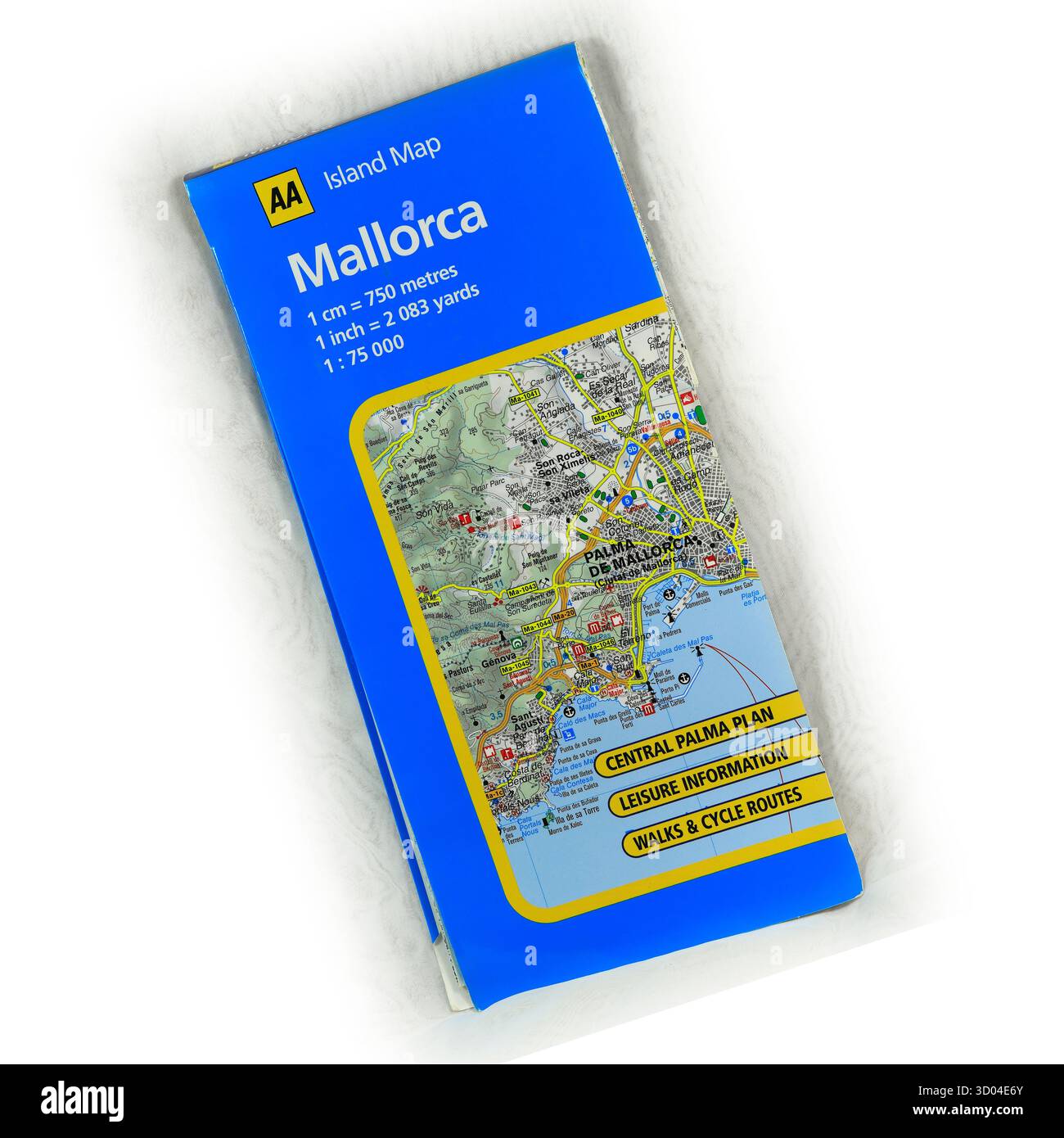 Front cover of a fold up AA Map of Mallorca. Studio set up. Taken ...