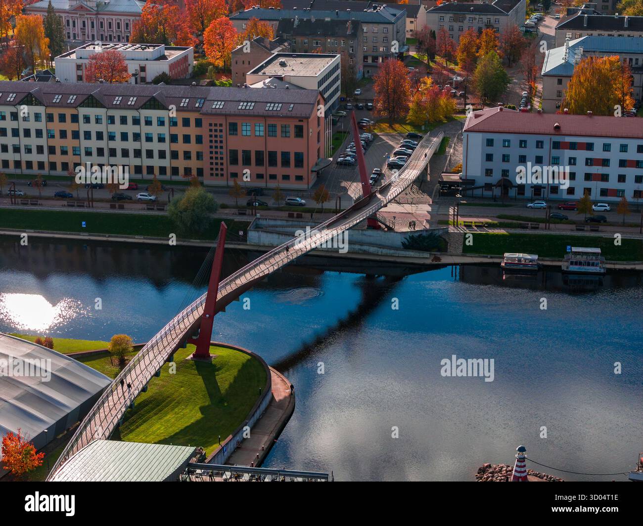 Aerial view of Jelgava pedestrian bridge over the Driksa River Stock ...