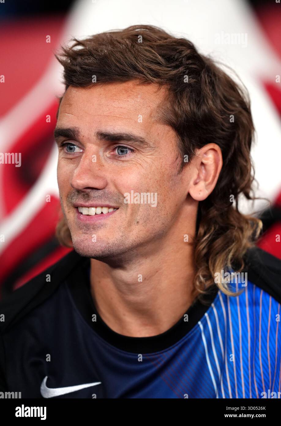 Atletico Madrid's Antoine Griezmann on the bench ahead of the UEFA ...