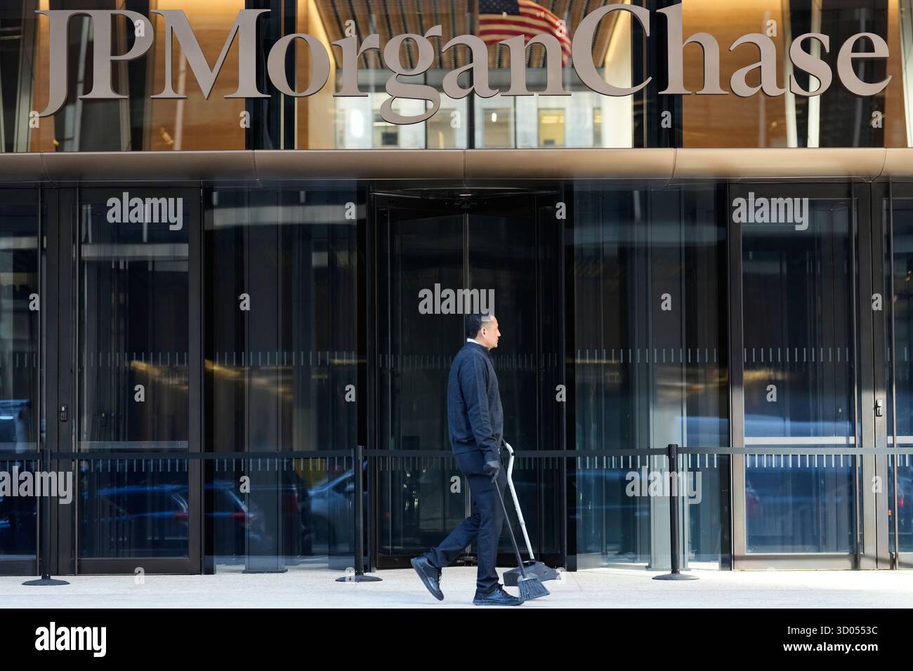 A JPMorgan Chase sign is seen outside their new building after a ribbon ...