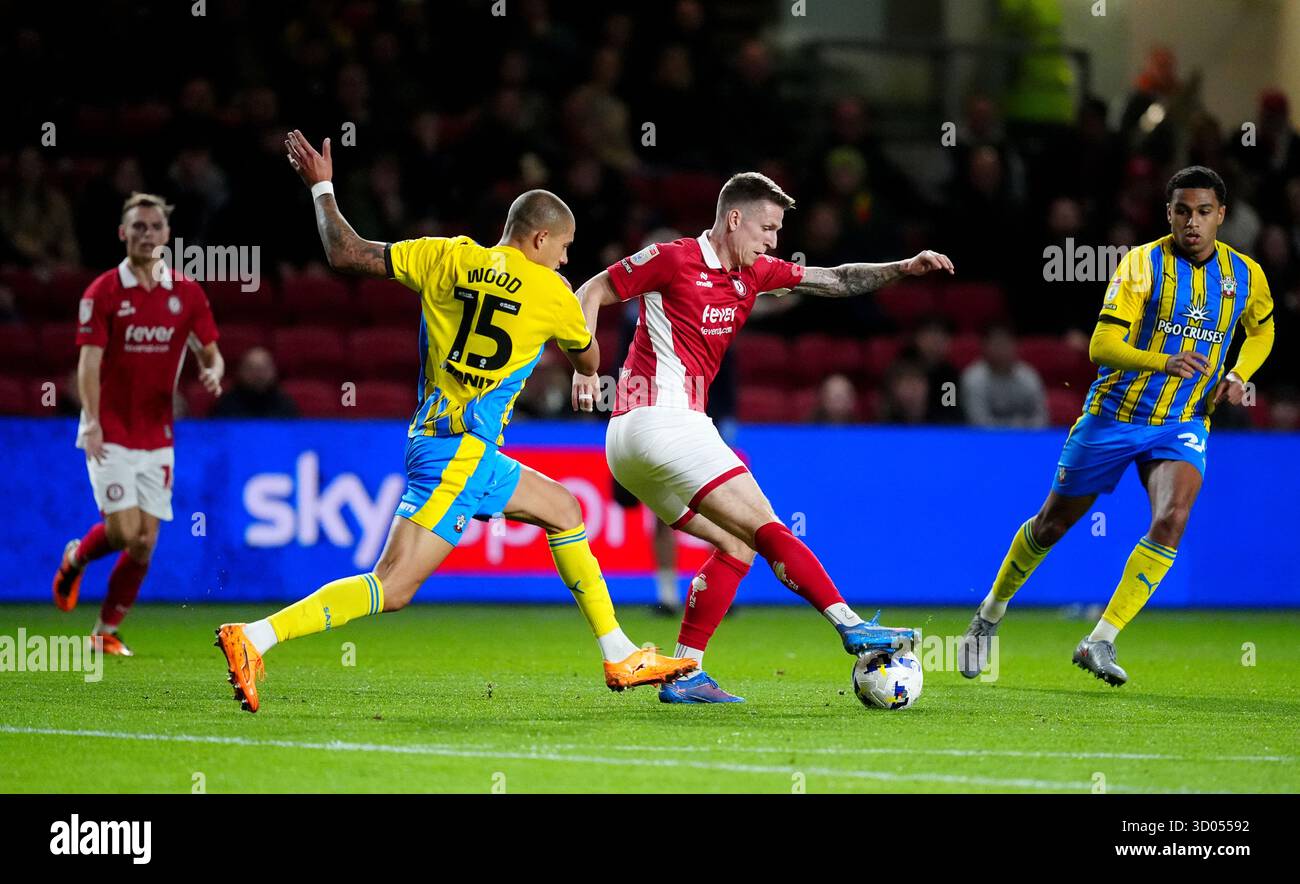 Southampton's Nathan Wood (left) and Bristol City's Emil Riis Jakobsen ...