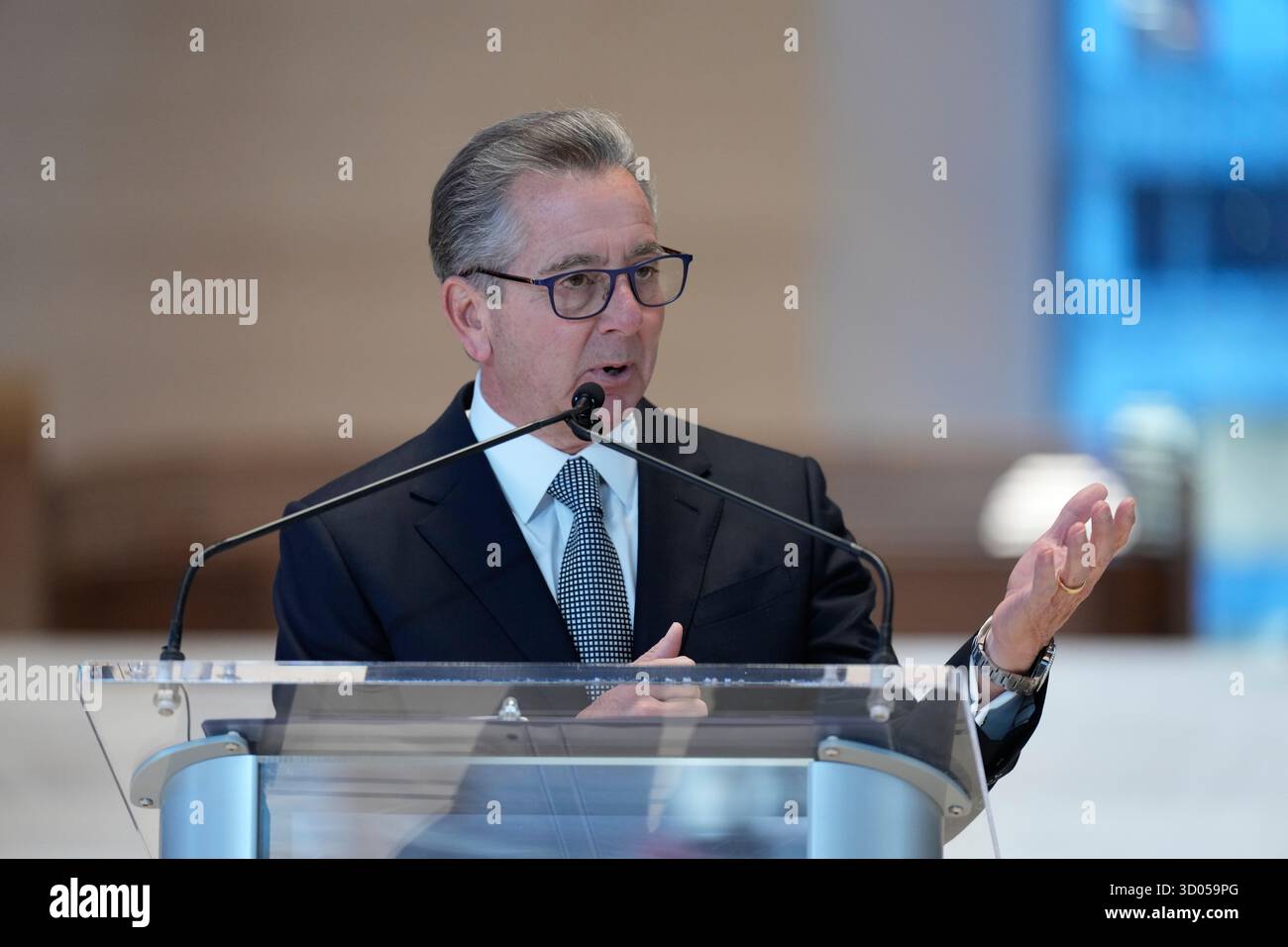 David Arena speaks during a ribbon cutting ceremony in New York ...