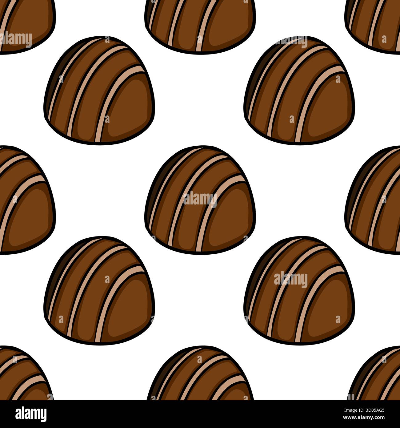 A repeating vector pattern of stylized, rounded chocolate candies with ...