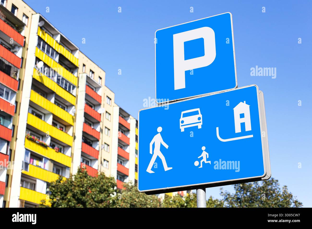 Parking sign in residential area. Urban parking zone information. City ...