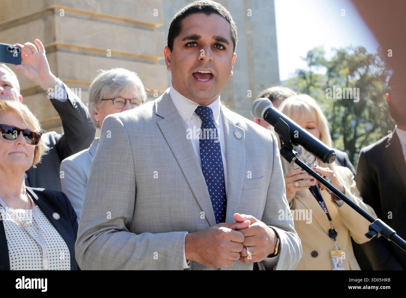 Rep. Dante Pittman, D-Nash, speaks during a rally protesting a proposed ...