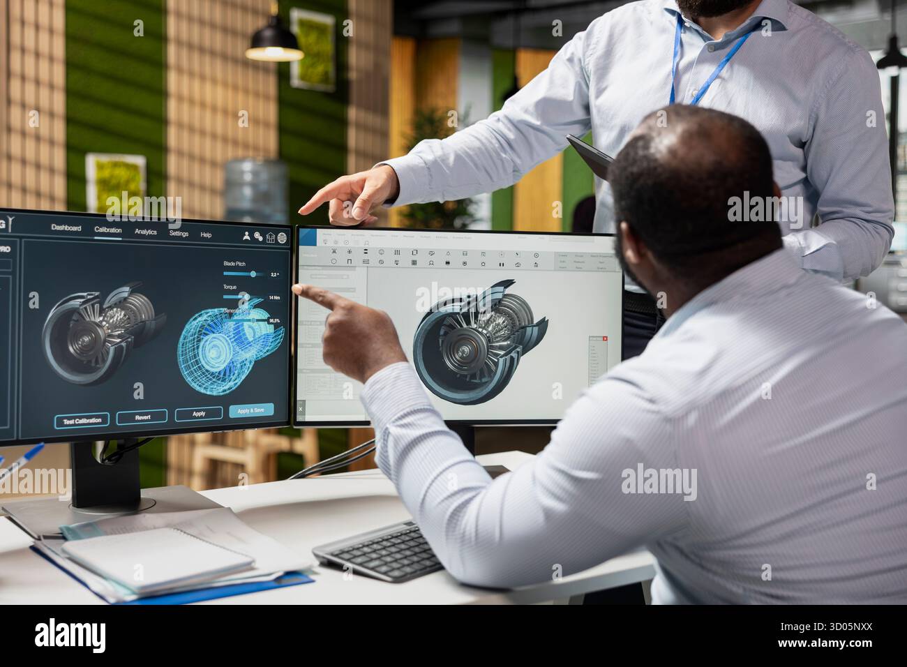 Team of CAD engineers brainstorming to upgrade turbine, boosting power ...