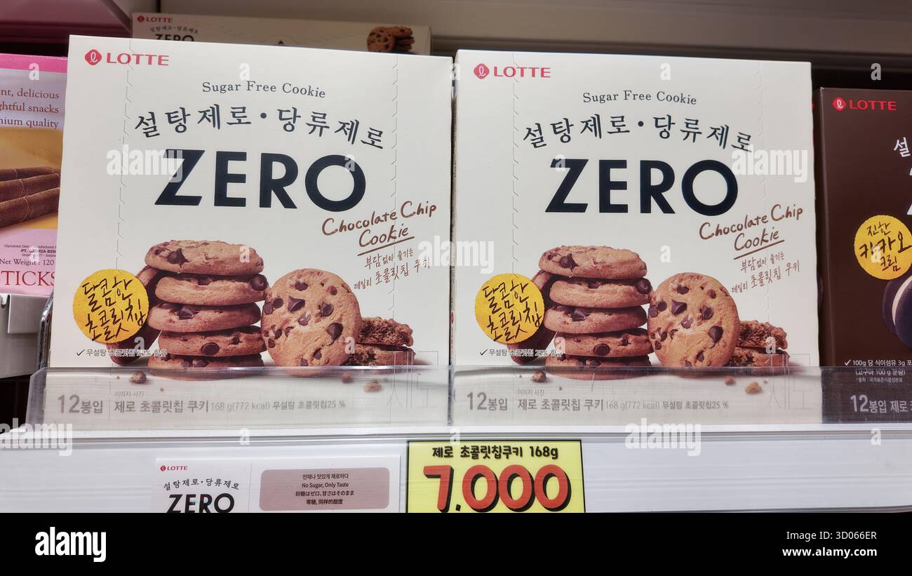 SEOUL, SOUTH KOREA - OCTOBER 11, 2025 - Lotte Zero sugar free chocolate ...