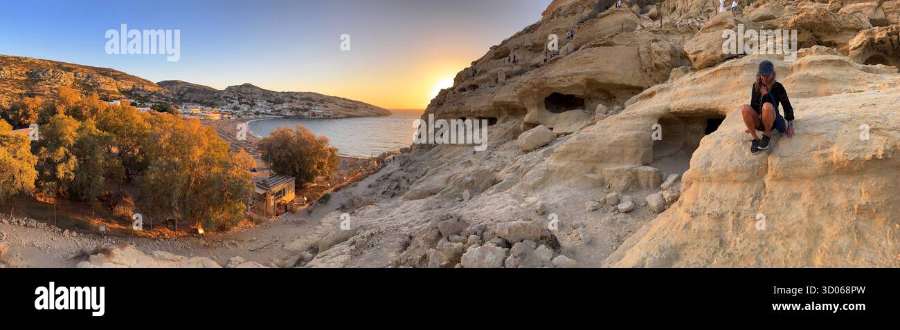 Panorama of the caves of Matala that date back to the Neolithic period ...