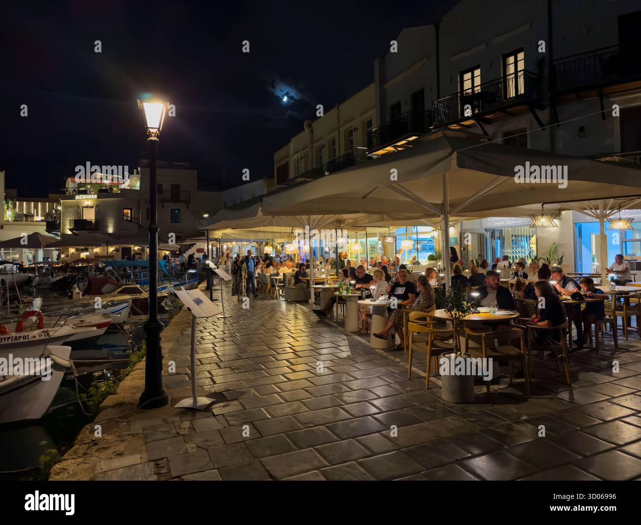 Restaurants along the waterfront in Rethymno port - Crete, Greece Stock ...