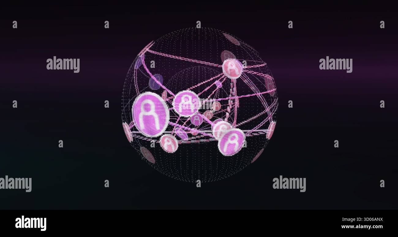 Floating network globe showing glowing user-profile icons linked by ...
