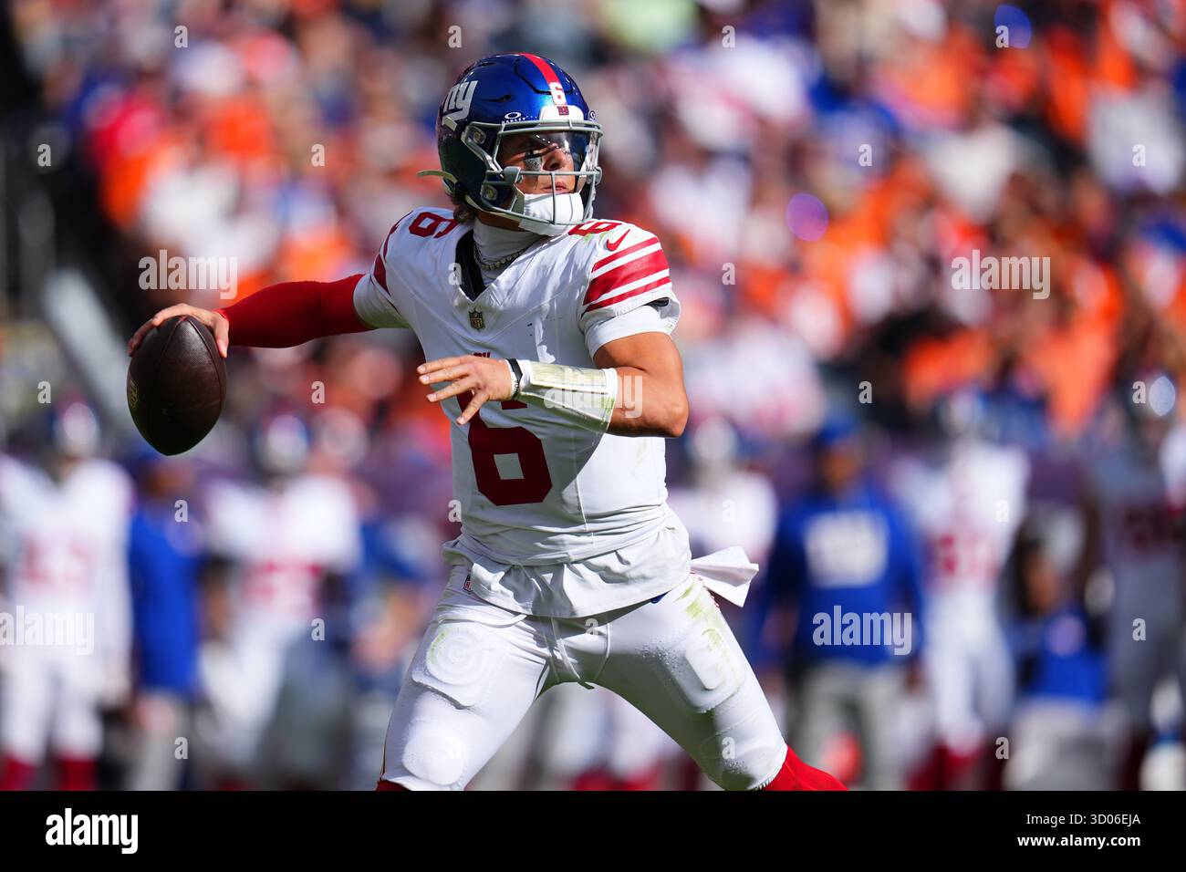 New York Giants quarterback Jaxson Dart passes against the Denver ...