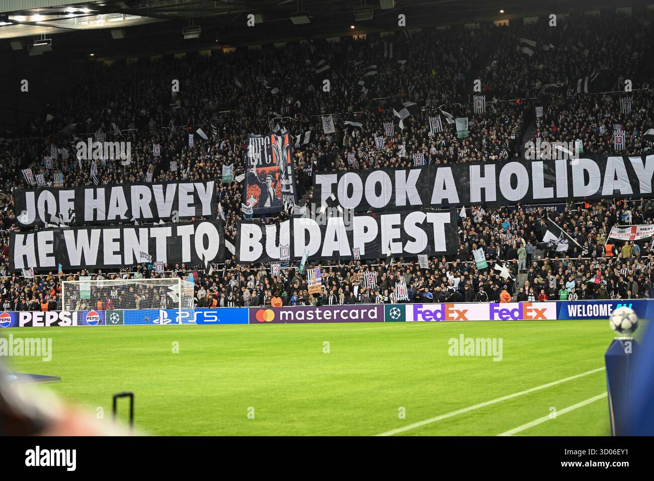 Newcastle United fans banner prior to the UCL League Stage match ...