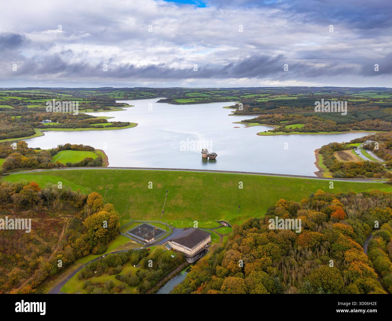 Roadford Lake, Devon, UK. 21st October 2025. UK Weather. Aerial view of ...