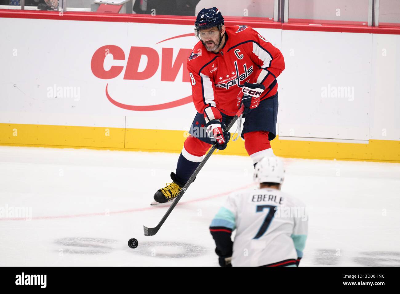 Washington Capitals left wing Alex Ovechkin (8) passes the puck against ...