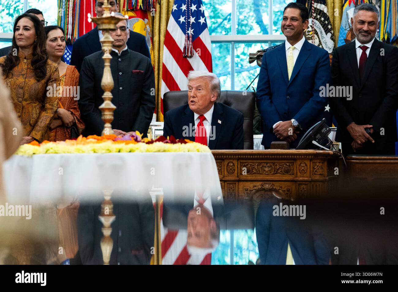 United States President Donald J Trump speaks during a Diwali ...