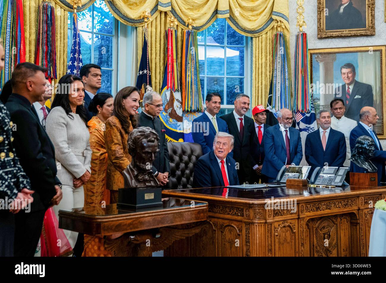 United States President Donald J Trump speaks during a Diwali ...
