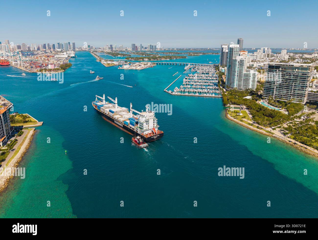 Miami, Florida, USA - March 20, 2025: Cargo ship vessel. Miami port ...