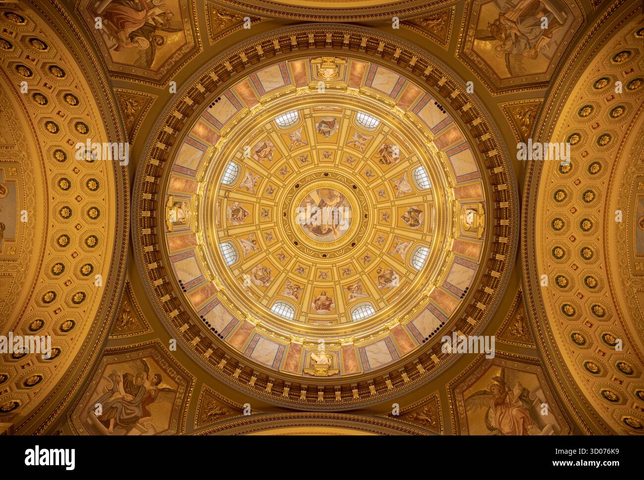 Golden Church Dome Interior with Ornate Religious Frescoes and ...